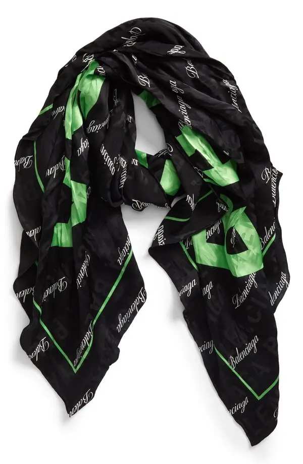 Balenciaga Logo Silk Scarf - Black/ Green | Editorialist